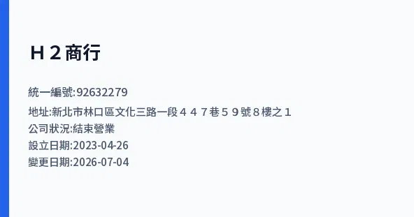 H2商行的照片-統編 92632279(新北市) 公司登記資料與營業項目詳細圖表