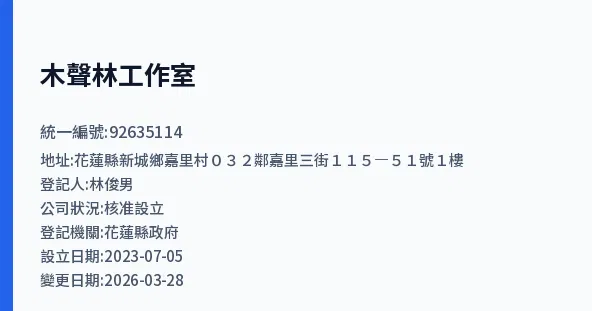 木聲林工作室的照片-統編 92635114(花蓮縣) 公司登記資料與營業項目詳細圖表