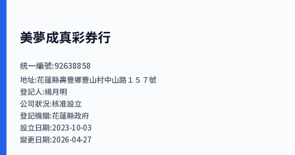 美夢成真彩券行的照片-統編 92638858(花蓮縣) 公司登記資料與營業項目詳細圖表