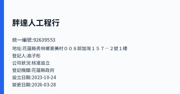 胖達人工程行的照片-統編 92639553(花蓮縣) 公司登記資料與營業項目詳細圖表