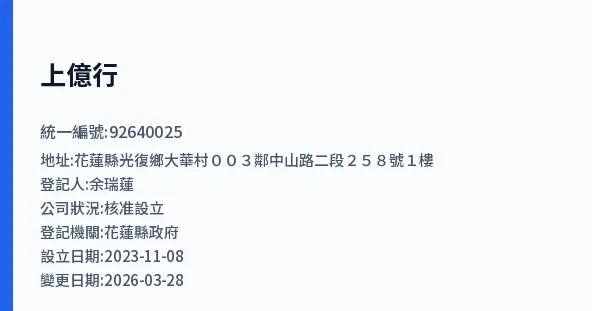 上億行的照片-統編 92640025(花蓮縣) 公司登記資料與營業項目詳細圖表