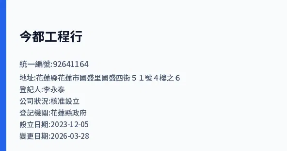 今都工程行的照片-統編 92641164(花蓮縣) 公司登記資料與營業項目詳細圖表