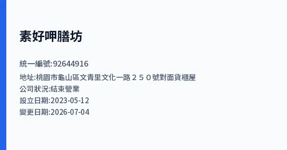 素好呷膳坊的照片-統編 92644916(桃園市) 公司登記資料與營業項目詳細圖表