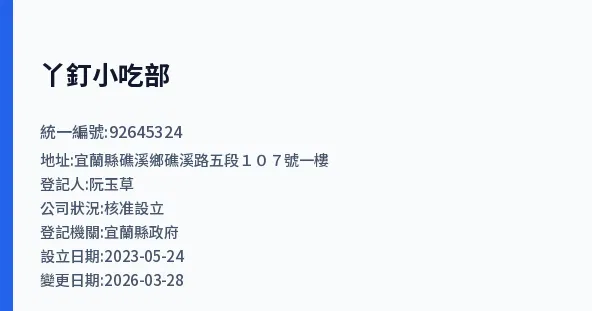 丫釘小吃部的照片-統編 92645324(宜蘭縣) 公司登記資料與營業項目詳細圖表