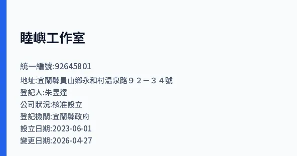 睦嶼工作室的照片-統編 92645801(宜蘭縣) 公司登記資料與營業項目詳細圖表