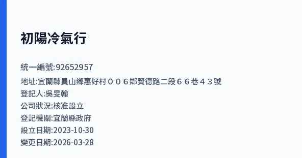 初陽冷氣行的照片-統編 92652957(宜蘭縣) 公司登記資料與營業項目詳細圖表
