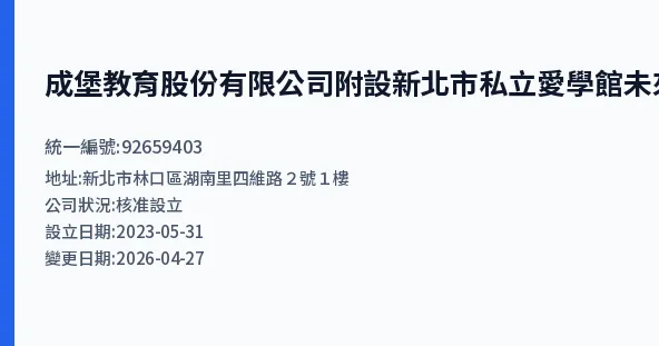 成堡教育股份有限公司附設新北市私立愛學館未來校文理短期補習班的照片-統編 92659403(新北市) 公司登記資料與營業項目詳細圖表