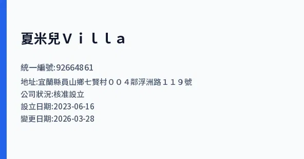 夏米兒Villa的照片-統編 92664861(宜蘭縣) 公司登記資料與營業項目詳細圖表