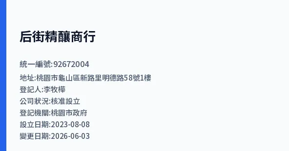 后街精釀商行的照片-統編 92672004(桃園市) 公司登記資料與營業項目詳細圖表