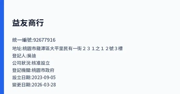益友商行的照片-統編 92677916(桃園市) 公司登記資料與營業項目詳細圖表
