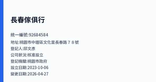 長春傢俱行的照片-統編 92684584(桃園市) 公司登記資料與營業項目詳細圖表