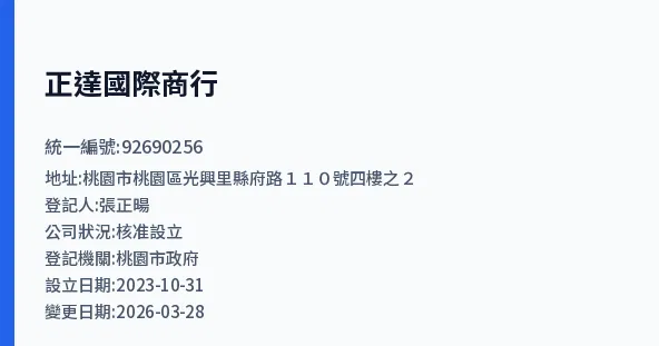 正達國際商行的照片-統編 92690256(桃園市) 公司登記資料與營業項目詳細圖表