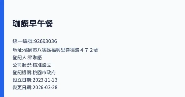 珈饌早午餐的照片-統編 92693036(桃園市) 公司登記資料與營業項目詳細圖表