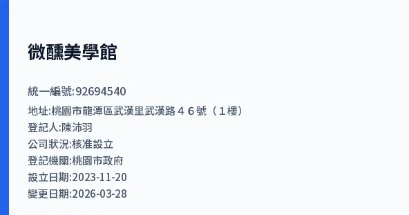 微醺美學館的照片-統編 92694540(桃園市) 公司登記資料與營業項目詳細圖表