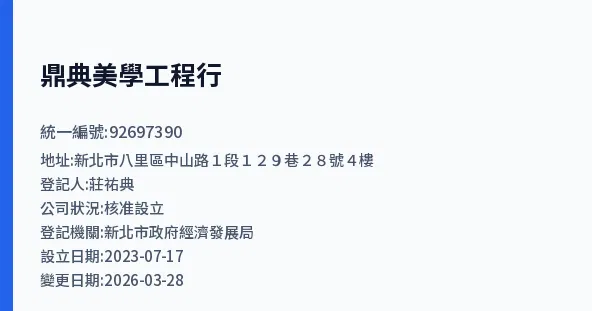 鼎典美學工程行的照片-統編 92697390(新北市) 公司登記資料與營業項目詳細圖表