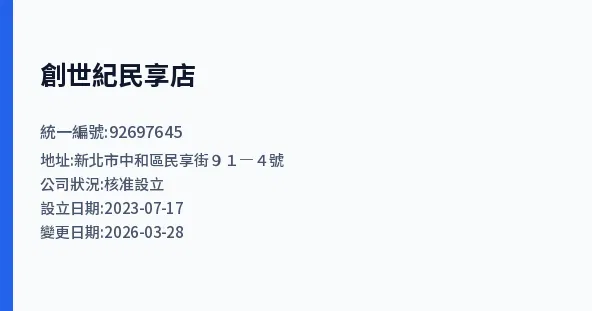 創世紀民享店的照片-統編 92697645(新北市) 公司登記資料與營業項目詳細圖表