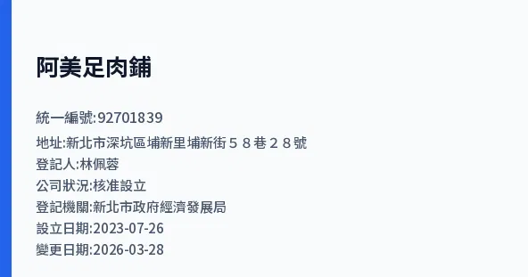 阿美足肉鋪的照片-統編 92701839(新北市) 公司登記資料與營業項目詳細圖表