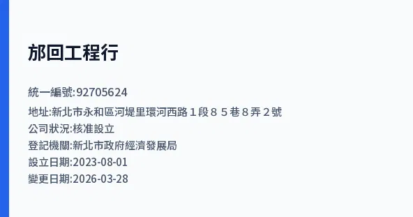 邡回工程行的照片-統編 92705624(新北市) 公司登記資料與營業項目詳細圖表