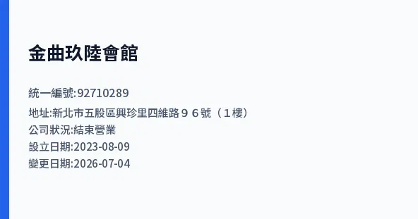 金曲玖陸會館的照片-統編 92710289(新北市) 公司登記資料與營業項目詳細圖表