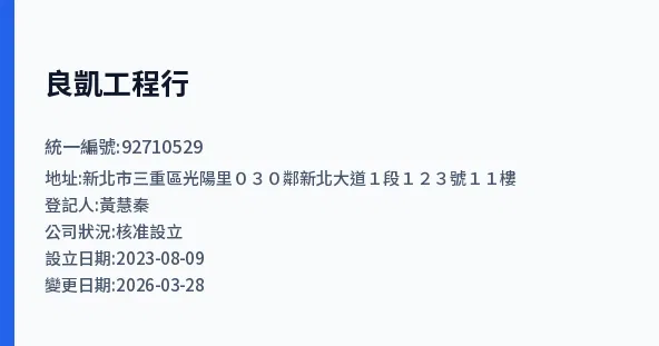 良凱工程行的照片-統編 92710529(新北市) 公司登記資料與營業項目詳細圖表