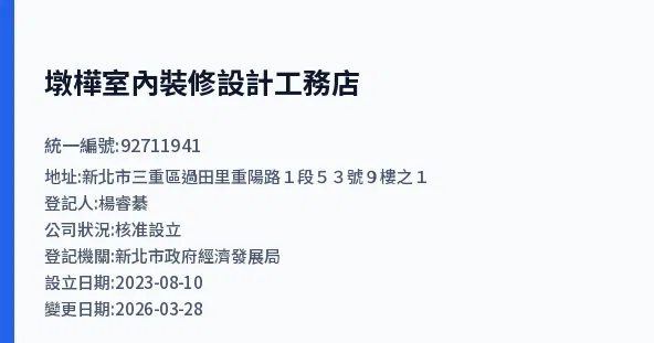 墩樺室內裝修設計工務店的照片-統編 92711941(新北市) 公司登記資料與營業項目詳細圖表