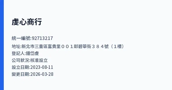 虔心商行的照片-統編 92713217(新北市) 公司登記資料與營業項目詳細圖表