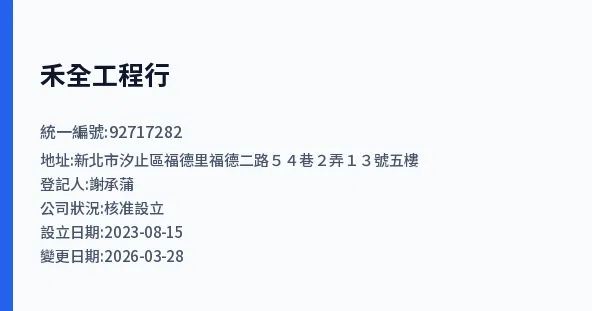 禾全工程行的照片-統編 92717282(新北市) 公司登記資料與營業項目詳細圖表