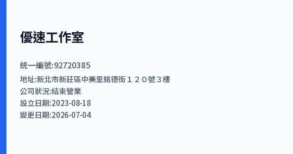 優速工作室的照片-統編 92720385(新北市) 公司登記資料與營業項目詳細圖表