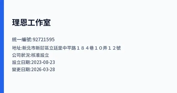 理恩工作室的照片-統編 92721595(新北市) 公司登記資料與營業項目詳細圖表