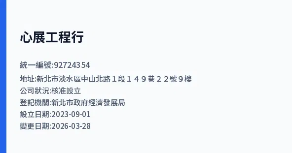 心展工程行的照片-統編 92724354(新北市) 公司登記資料與營業項目詳細圖表