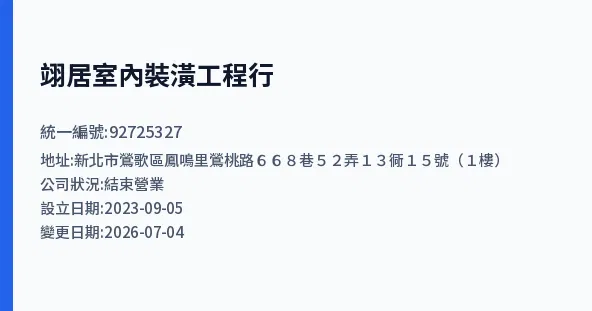翊居室內裝潢工程行的照片-統編 92725327(新北市) 公司登記資料與營業項目詳細圖表
