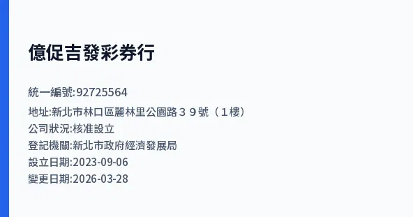 億促吉發彩券行的照片-統編 92725564(新北市) 公司登記資料與營業項目詳細圖表