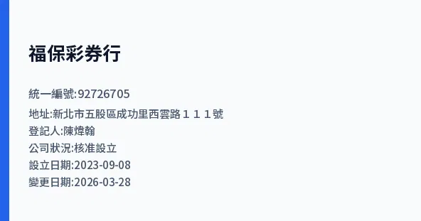 福保彩券行的照片-統編 92726705(新北市) 公司登記資料與營業項目詳細圖表