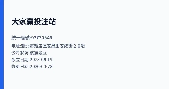 大家贏投注站的照片-統編 92730546(新北市) 公司登記資料與營業項目詳細圖表
