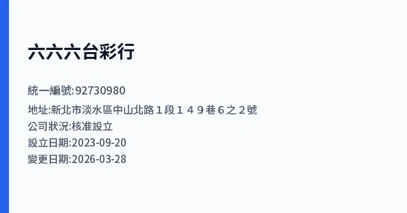 六六六台彩行的照片-統編 92730980(新北市) 公司登記資料與營業項目詳細圖表