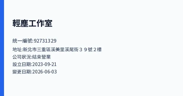 輕塵工作室的照片-統編 92731329(新北市) 公司登記資料與營業項目詳細圖表