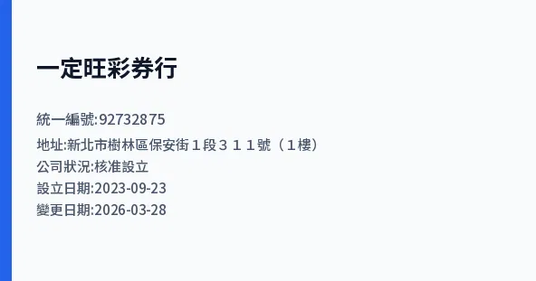 一定旺彩券行的照片-統編 92732875(新北市) 公司登記資料與營業項目詳細圖表