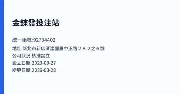 金錸發投注站的照片-統編 92734402(新北市) 公司登記資料與營業項目詳細圖表