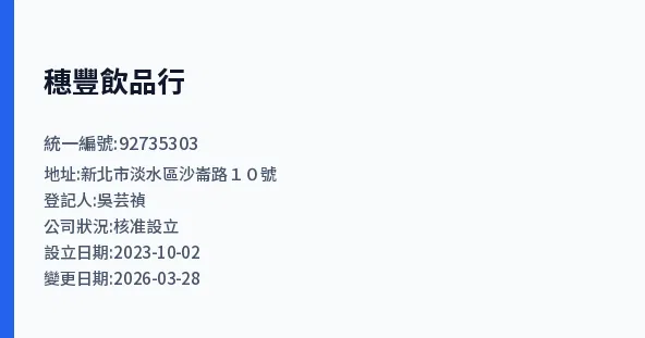 穗豐飲品行的照片-統編 92735303(新北市) 公司登記資料與營業項目詳細圖表