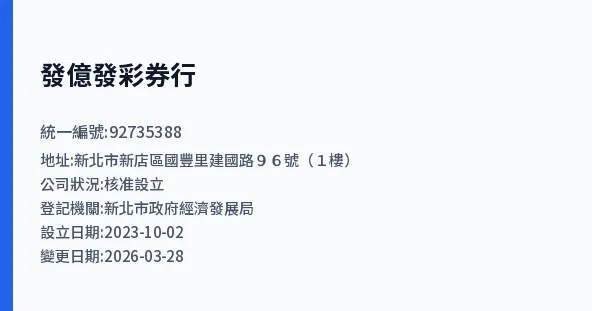 發億發彩券行的照片-統編 92735388(新北市) 公司登記資料與營業項目詳細圖表