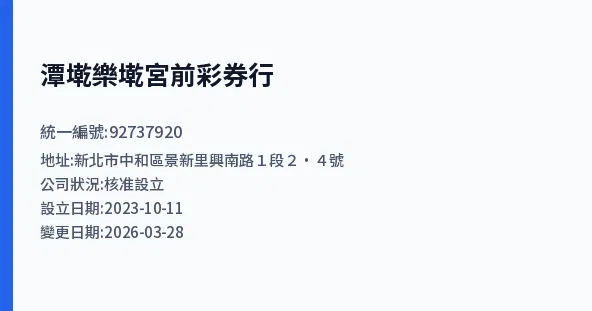 潭墘樂墘宮前彩券行的照片-統編 92737920(新北市) 公司登記資料與營業項目詳細圖表
