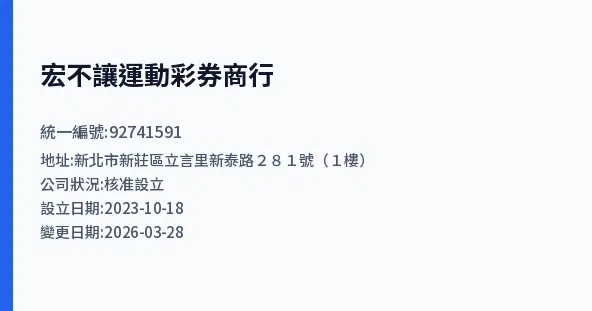 宏不讓運動彩券商行的照片-統編 92741591(新北市) 公司登記資料與營業項目詳細圖表