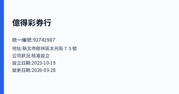億得彩券行的照片-統編 92741987(新北市) 公司登記資料與營業項目詳細圖表