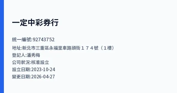 一定中彩券行的照片-統編 92743752(新北市) 公司登記資料與營業項目詳細圖表
