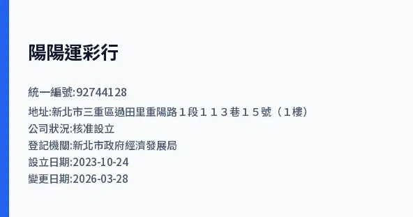 陽陽運彩行的照片-統編 92744128(新北市) 公司登記資料與營業項目詳細圖表