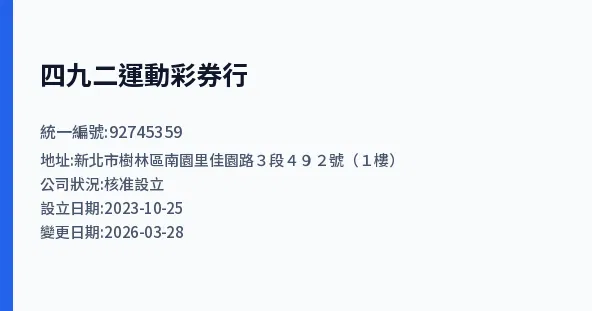 四九二運動彩券行的照片-統編 92745359(新北市) 公司登記資料與營業項目詳細圖表
