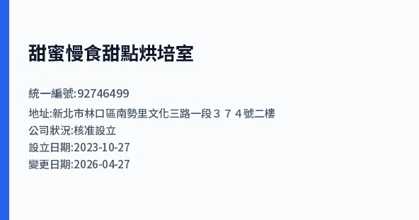 甜蜜慢食甜點烘培室的照片-統編 92746499(新北市) 公司登記資料與營業項目詳細圖表