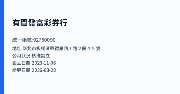 有間發富彩券行的照片-統編 92750090(新北市) 公司登記資料與營業項目詳細圖表