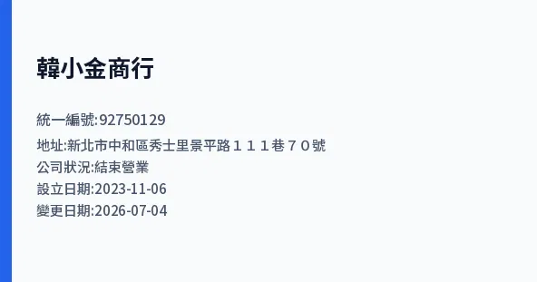韓小金商行的照片-統編 92750129(新北市) 公司登記資料與營業項目詳細圖表