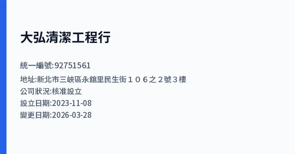 大弘清潔工程行的照片-統編 92751561(新北市) 公司登記資料與營業項目詳細圖表